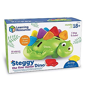 Learning Resources Steggy The Fine Motor Dino - 11 Pieces, Ages 18+ Months Toddler Learning Toys, Fine Motor and Sensory Toy, Toddler Montessori Toys, Dino Toys, Preschool Toys