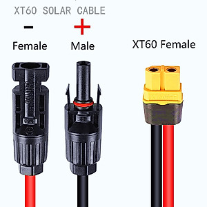 Solar to XT60 Charge Extension Cable 12AWG Compatible with Mc-4 to XT60 Adapter Cable for XT60 Input Port Portable Power Station (2FT)