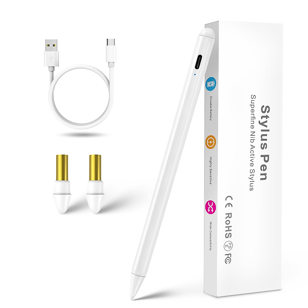 iPad Air 5th Generation Pencil Apple iPad Pen 9th Generation with Palm Rejection Active Stylus Pen for iPad Air 5th/4th,iPad Pro 12.9/11 Inch,iPad 10th/9th/8th/7th/6th,iPad Mini 6 Pencil White