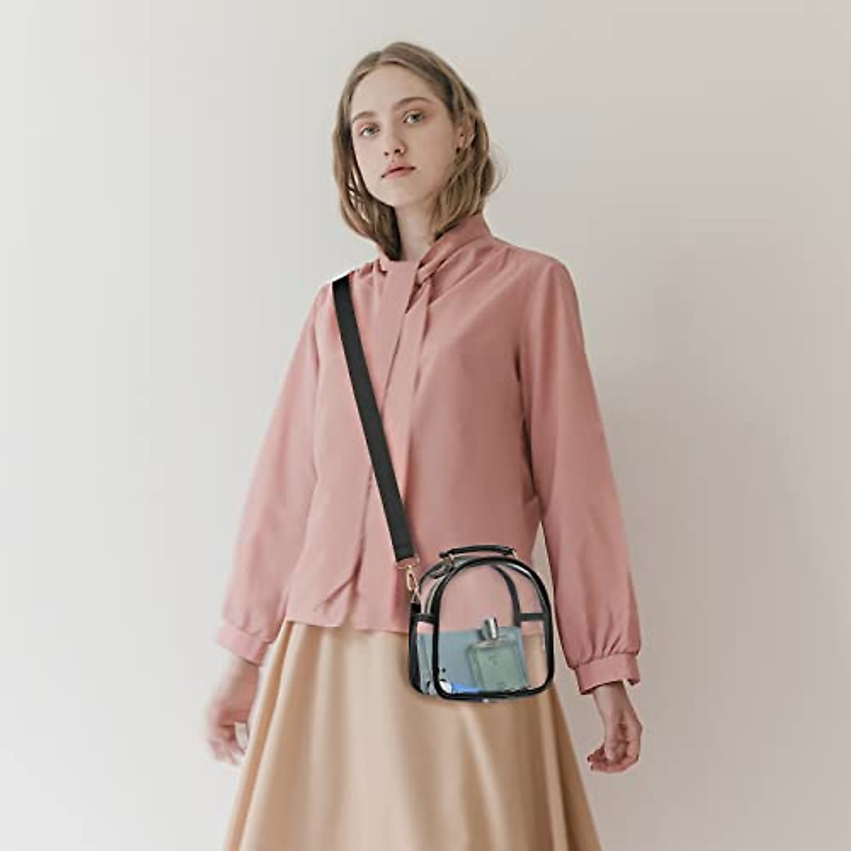 Clear Purse Crossbody Bags Women: See through stadium approved handbags transparent plastic tote bag for concerts (Black)