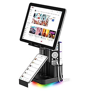 LED Cell Phone Stand for Desk with Pen Holder, Apple Watch Charger 2 in 1 KAFRI Desktop Tablet Holder Dock with 2 USB Charging Ports, Compatible with iWatch Series 6/5/4/3/2/1, iPhone 12 pro/X/X Max/8