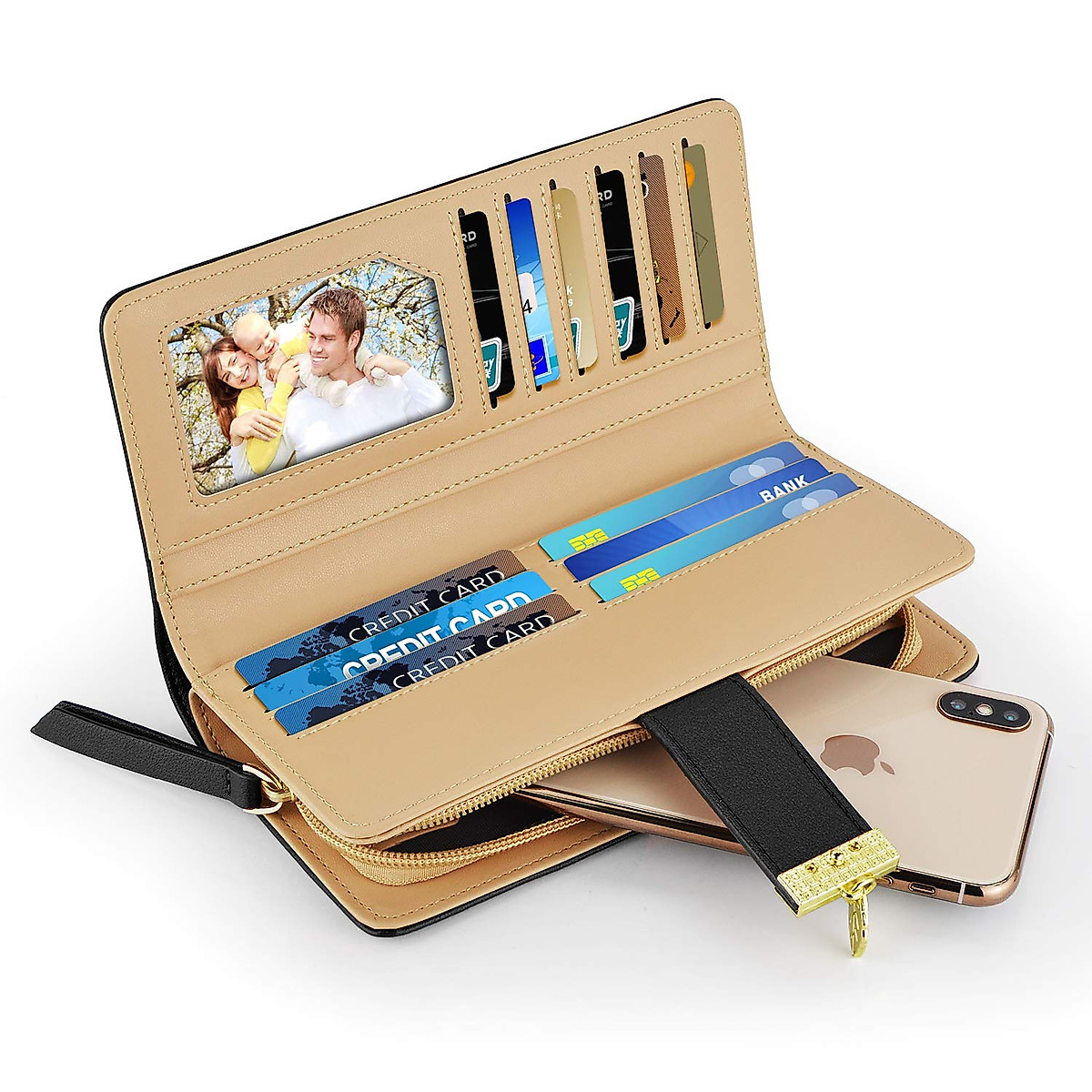 PGXT Women's Wallet Women Credit Card Holder Hollow Leaf Pattern Bifold Leather Lady Long Wallet Purse Zip Birthday Xmas Gifts for Women Girls(Black)