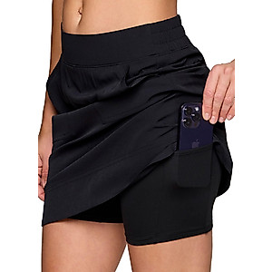 RBX Active Longer Length Skort for Women, Quick Drying Woven Pickleball Golf Skort with Pockets for Tennis, Hiking, Running Long Length Black S