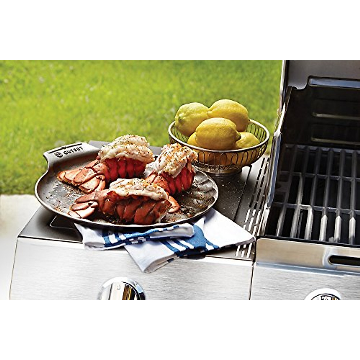 Outset 76378 Scallop Cast Iron Grill and Serving Pan , Black