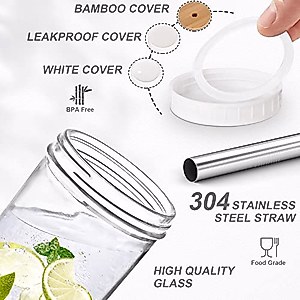 zunmial 4 Pack Smoothie Cup Boba Cup,16oz Mason Jar With Bamboo Lid and Straw, Bubble Tea Cups Mason Jar Cups