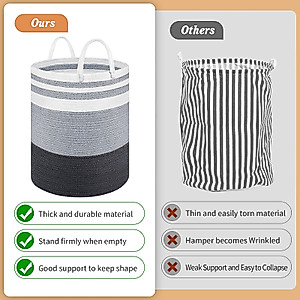 WOWBOX Cotton Rope Laundry Hamper, Large Laundry Basket, Dirty Clothes Storage Basket Laundry Bin for Blanket, Bedroom, Dorm, Towels, Toys (Grey, 58L)