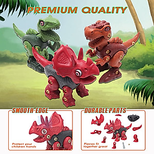 UNIWA Take Apart Dinosaur Toys, Dinosaur Toys with Dino Roar, STEM Construction Building Toys for Kids 3-5 5-7 with Electric Drill, Party Birthday Easter Gifts for 4 5 6 7 8 Year Old Boys Girls