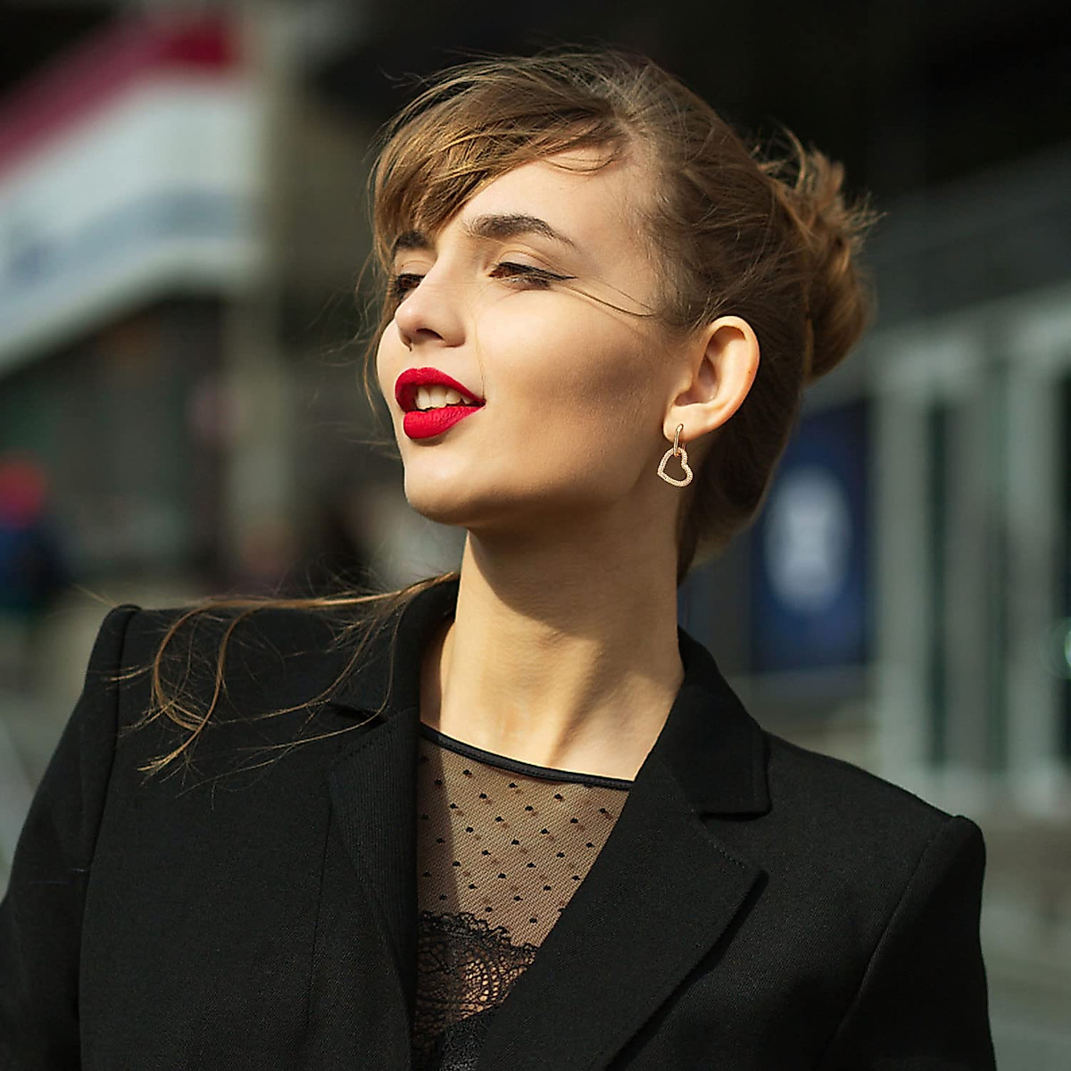 KOSE 14K Gold Huggie Hoop Earrings Heart Drop and Dangle Earrings for women Gold and White Gold Plating (Gold)