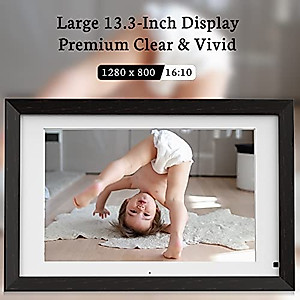 BSIMB 32GB 13.3 Inch Wood-Effect WiFi Digital Photo Frame HD IPS Touch Screen Smart Large Picture Frame with Remote Control, Auto-Rotate, Wall Mountable, Easy to Share Photos & Videos via App & Email