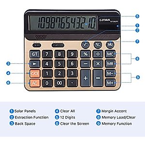 Calculator, Solar Battery Calculator Dual Power Large Standard Function Desktop Business Calculators, 12-Digit LCD Display Big Number Electronics Calculator for Office Finance School Student