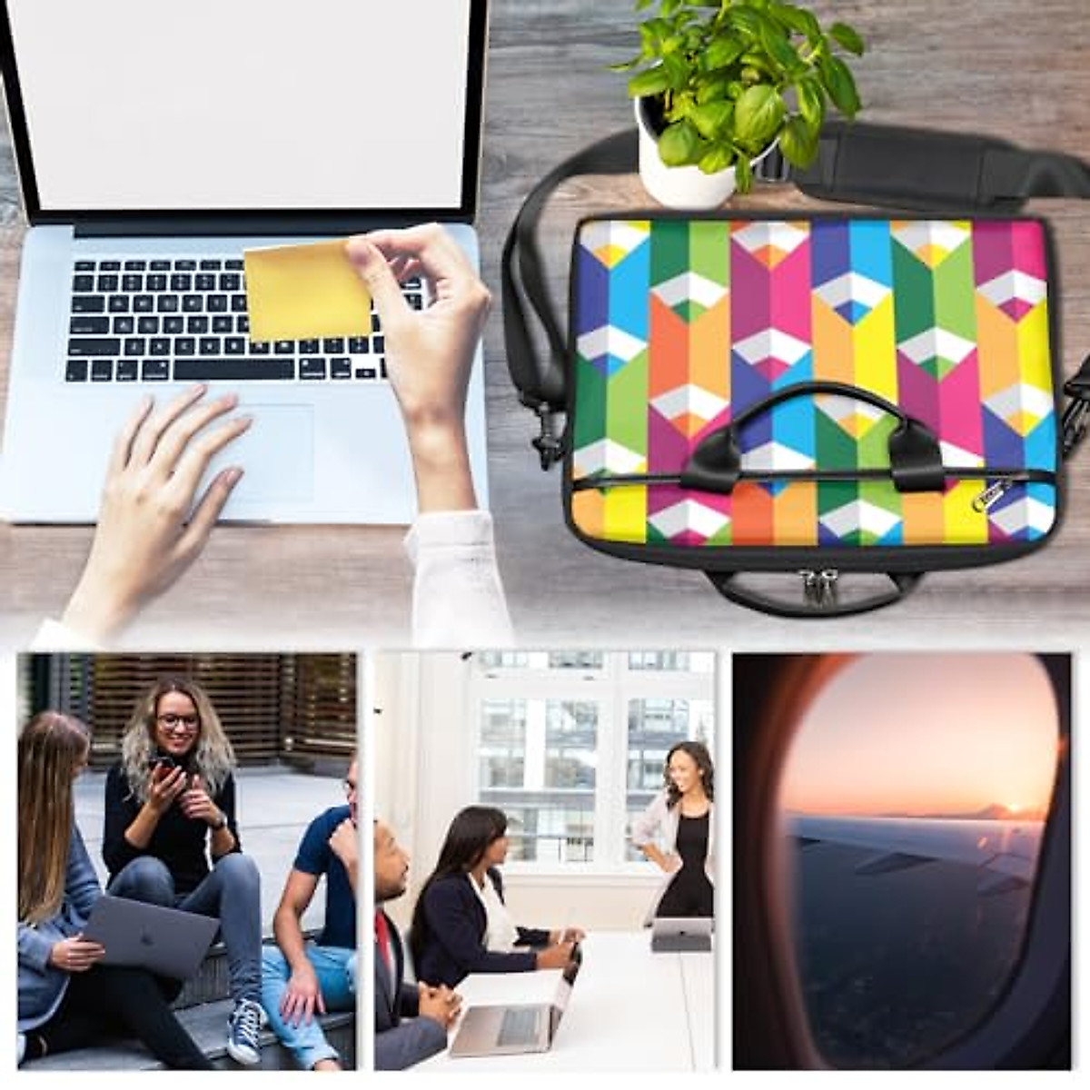 Stationery Colorful Laptop Computer Bag Waterproof Shoulder Messenger Bag 13-15 inch Durable Laptop Tote Bag with Shoulder Strap Handle Lightweight Crossbody Briefcase