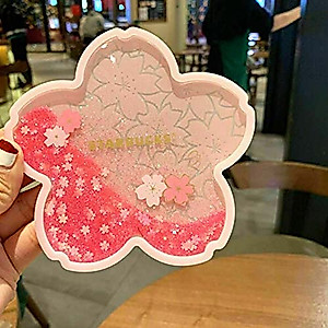 ATIN Sakura Glitter Coaster,Romantic Sakura Quicksand Pink Coffee Heatpad Water Coaster,Cute Sakura Cup Coaster, Silicone Non-Slip Insulation Cup Pad,Cute Sakura Cup Coaster for Dining