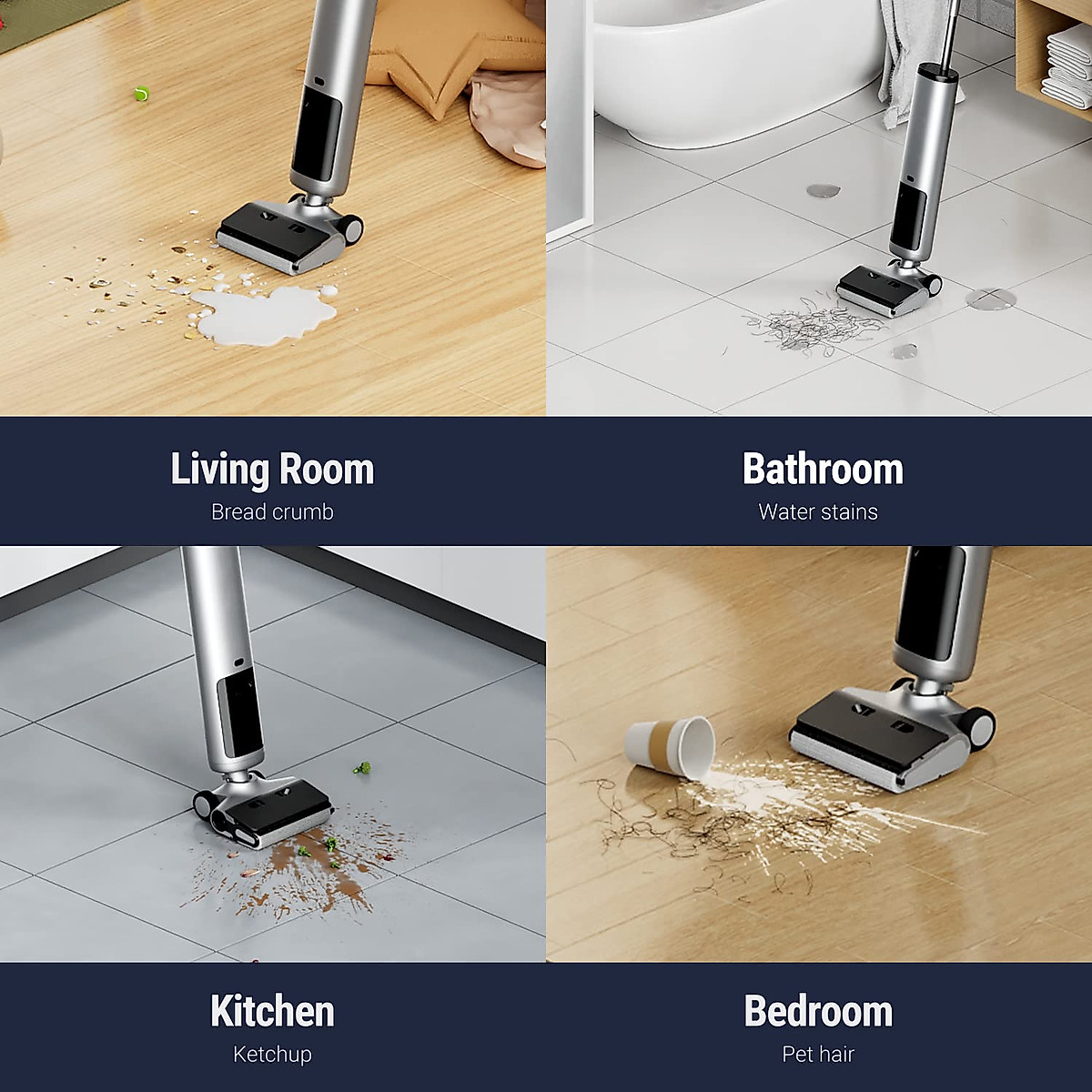 OSOTEK H200 Cordless Wet Dry Vacuum Cleaner & Mop & Wash 3 in 1 for Hardwood Hard Floor Pet Hair, with Long Battery Life, Self-Cleaning, LCD Display, Voice Prompt, Ultra-Wide Brush Roller, LED Light