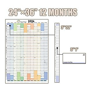 Ziphius Large Dry Erase Calendar for Wall - 12 Month Horizontal/Vertical Blank Calendar Planner, 24" x 36", Erasable & Reusable, Great Layout Whiteboard Calendar Dry Erase for Home, Office, and School
