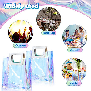 20 Pcs Iridescent Gift Bags Bulk Reusable Holographic Bag Clear PVC Tote Bag with Handles for Women Girl Party Favor (7 x 4 x 8 Inch)