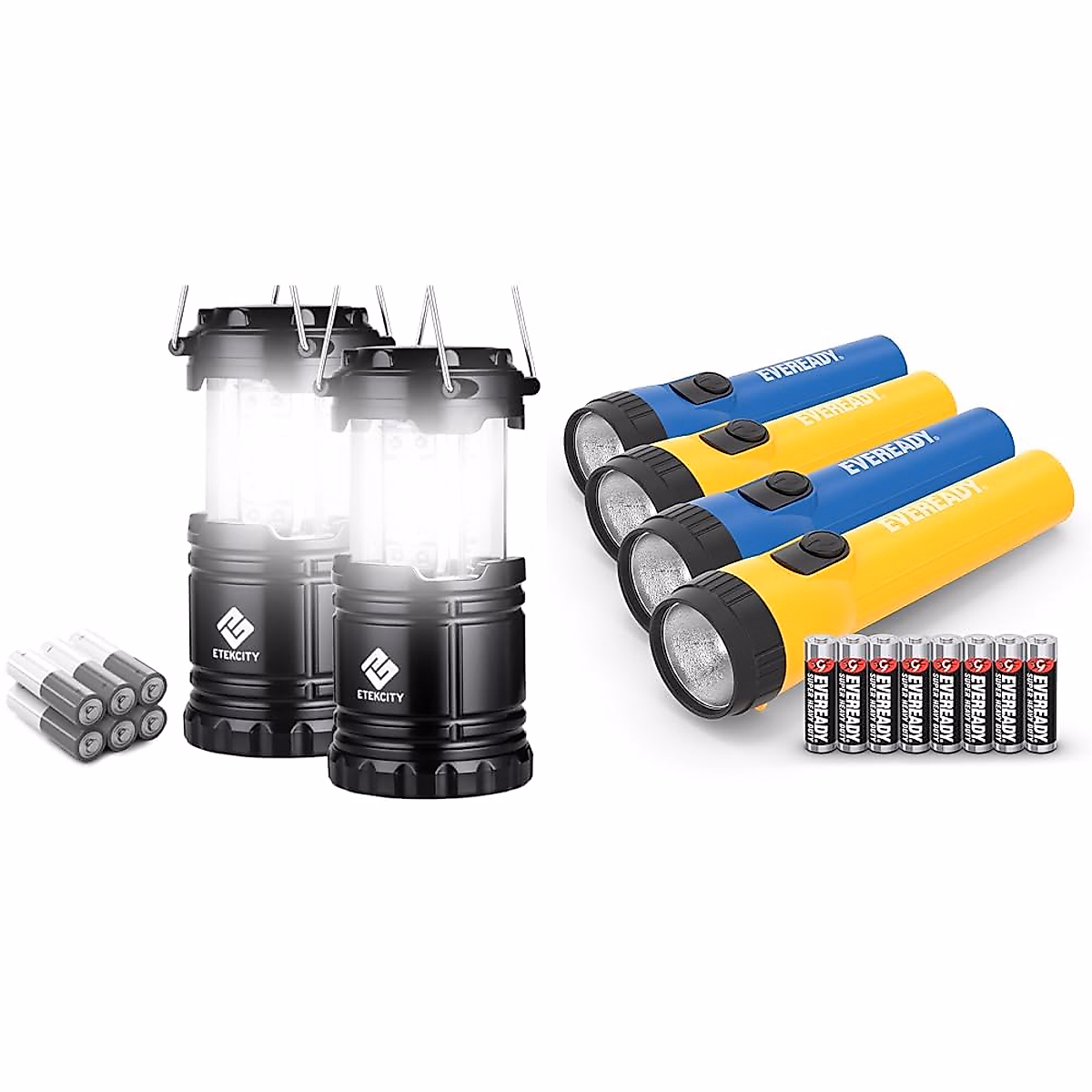 Etekcity Lantern Camping Essentials Lights, Led Lantern for Power Outages & EVEREADY LED Flashlights (4-Pack), Bright Flashlights for Emergencies and Camping Gear