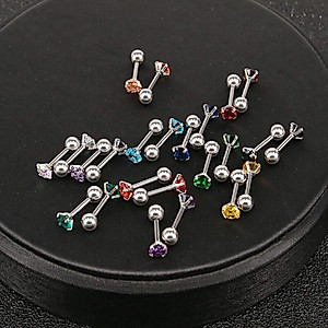 ZS 12 Pairs CZ Ear Stud Mixed Colors Cartilage Earrings Set Stainless Steel Barbell Studs Earrings Helix Tragus Piercing (Ball Backs,16g(1.2mm))