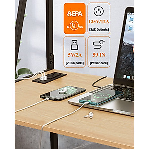 SpringSun Computer Desk with Power Outlet 2-Tier Ladder Computer Table with Storage Bookshelf, USB Charging Ports Modern Writting Table for Office and Home