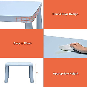 Costzon Kids Table and Chair Set, 3 Piece Plastic Children Activity Table for Reading, Drawing, Snack Time, Arts Crafts, Preschool, Kindergarten & Playroom, Easy Clean, Toddler Table & Chair (Blue)
