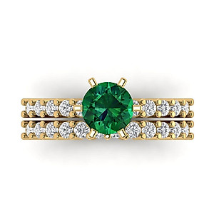 Clara Pucci 3.1 ct Round Cut Solitaire Genuine Simulated Emerald Designer Art Deco Statement Wedding Ring Band Set 18K Yellow Gold 6.5
