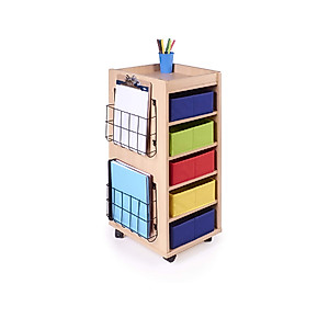 Guidecraft Rolling Storage Cart with 5 Fabric Bins: Store School, Art & Craft and Office Supplies