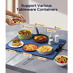 Food Warming Tray, Electric Food Warming Mats with 9 Temperature & 11 Timer Settings, Auto Shut-Off, Rollable Silicone Food Warmer for Buffets, Parties, Gatherings, Christmas, Everyday Use, Navy Blue