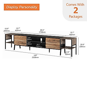 WAMPAT Mid-Century TV Stand for 100 Inch TV, Wood Entertainment Center for 85 90 95 inch TV Console Table with Open Storage for Living Room Bedroom,Black&Brown