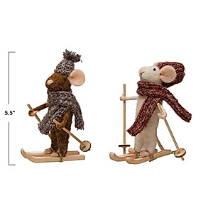 Creative Co-op - Wool Felt Skiing Mouse w/Knit Hat & Scarf Set of 2 - XS4052A