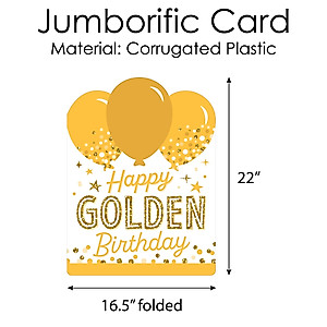 Big Dot of Happiness Golden Birthday - Happy Birthday Giant Greeting Card - Big Shaped Jumborific Card - 16.5 x 22 inches