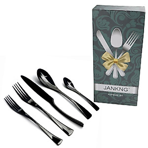 JANKNG 20-Piece 18/10 Stainless Steel Flatware Set Mirror Polishing Black, Serive for 4