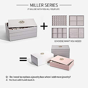 Vlando Miller Jewelry Tray-Six compartment,Multiple Color Combinations, Large Capacity Multi-Layer Design and Fashion(Grey)