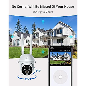 P Panoraxy 2.5K 4MP Solar Security Camera Wireless Outdoor 360°View 2.4G WiFi Home PTZ Camera, Color Night Vision Battery Powered, Motion＆Human Detect, Pan Tile, Works with Alexa & Google Assistant