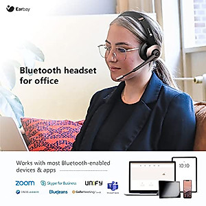Bluetooth Headset, Wireless Headphones with Microphone Noise Cancelling, On Ear Headphones with Mic Mute, Handsfree PC Headsets for Zoom/Ms Teams/Skype 26H Playtime|Dual Connect|Laptop|iPhone|Tablet
