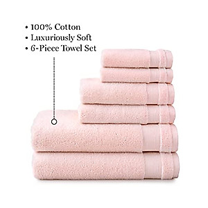 MARTHA STEWART 100% Cotton Bath Towels Set - 6 Piece Set | 2 Bath Towels - 2 Hand Towels - 2 Washcloths | Quick Dry Towels | Plush Towels | Absorbent | Ideal For Everyday Use | Blush Pink Towels