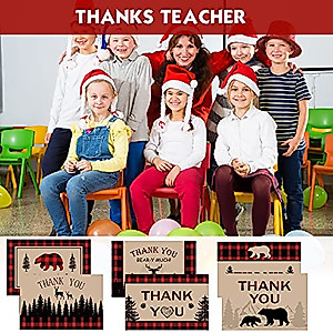 Xuniea Bear Lumberjack Thank You Cards with Envelopes Lumberjack Baby Shower Thank You Cards Woodland Baby Shower Thank You Notes Bear Themed Supplies Thank You Cards 6 x 4 Inch for Party Weeding (24)