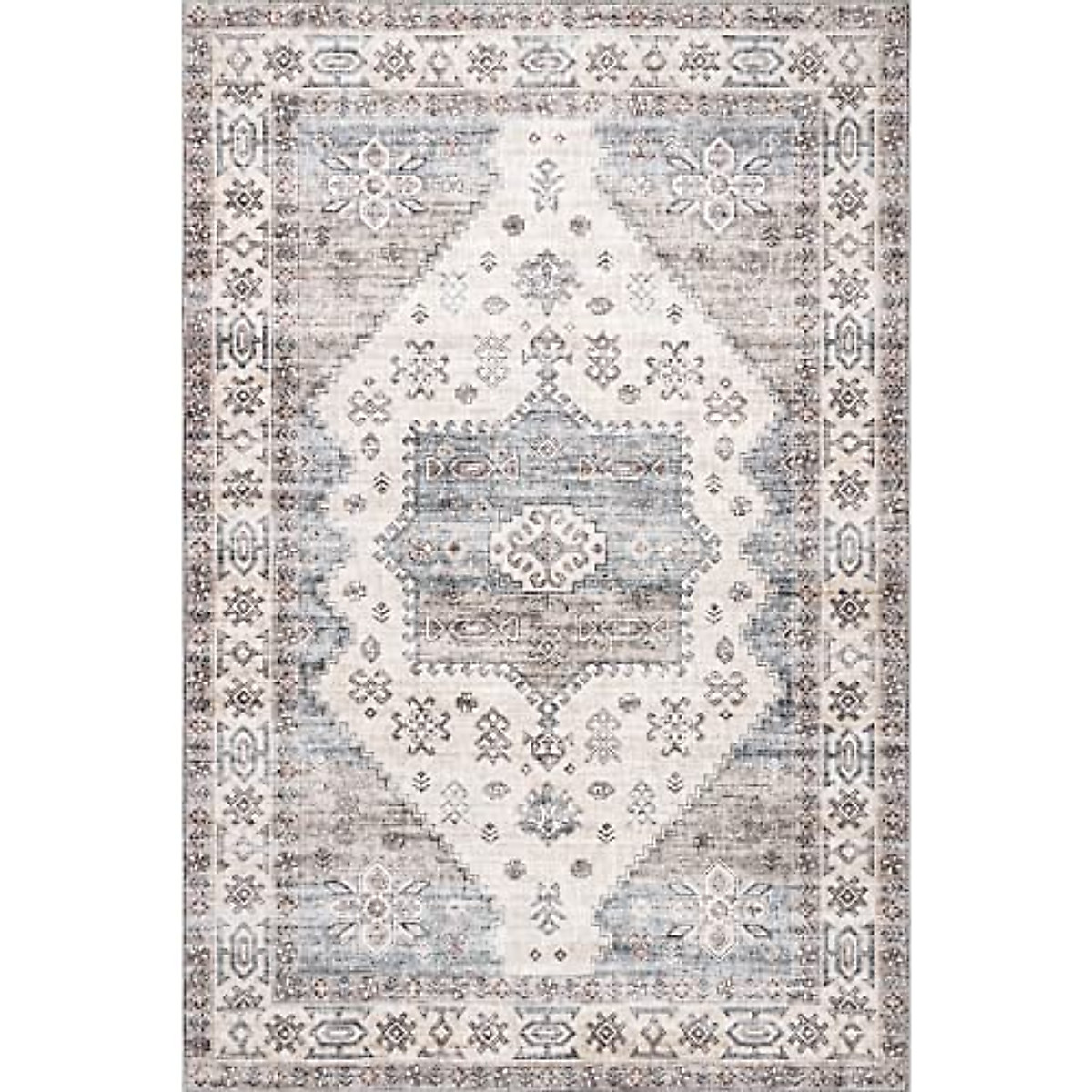 nuLOOM Emani Machine Washable Medallion Area Rug, 5' x 8', Beige