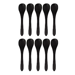BambooMN Bamboo Black Serving Spoons, Mini Salt Spoon/Tiny Wooden Spoons for Spices, 10pcs Black Oval 3.5"