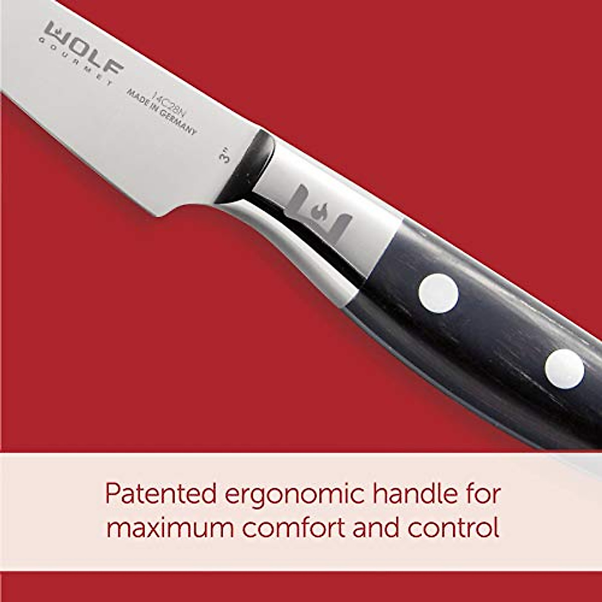 Wolf Gourmet Santoku and Paring Knife Set, Ergonomic for Comfort and Control, Forged High-Carbon Stainless Steel, 12.5 Degree Angle, Durable (WGCU214S)