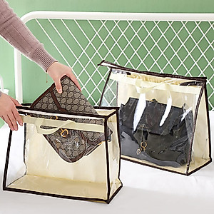 8 Pack Clear Handbag Organizer Purse Storage For Closet, 4 Sizes Transparent Zipper Hanging Anti-Dust Bag for Handbags