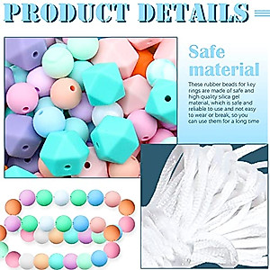 101 PCS Silicone Beads, Silicone Loose Beads for Keychain Making Round Rubber Beads Polygonal Silicone Beads Colorful Silicone Loose Pearl Beads with Rope for DIY Necklace Bracelet Jewelry Crafts