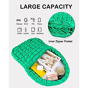 Rejolly Puffer Quilted Shoulder Bag for Women Puffy Bubble Tote Bag Lightweight Nylon Handbag Padded Soft Purse Green