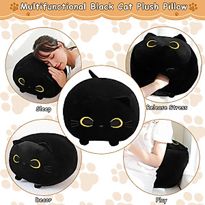 TOYSYM Black Cat Stuffed Animal Mommy Cat Plush Toys with 4 Squishy Baby in Her Tummy Soft Cute Hugging Pillows for Boys and Girls