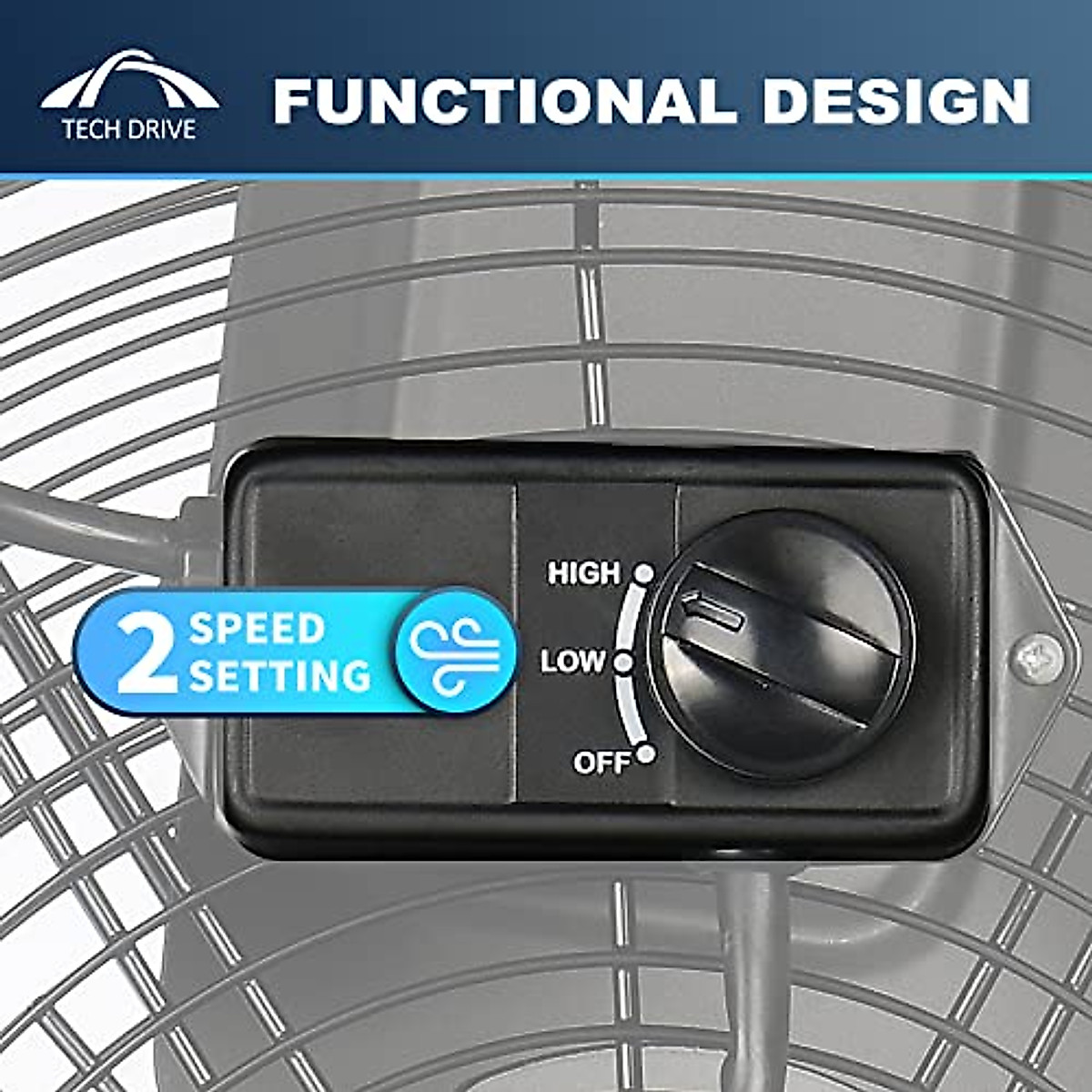 Tech Drive Heavy Duty Metal Industrial Drum Fan, 24 inch High Velocity Shop Fan, 2 Speed Large Floor Fan for Warehouse, Workshop, Factory, Garage, All Metal, Black