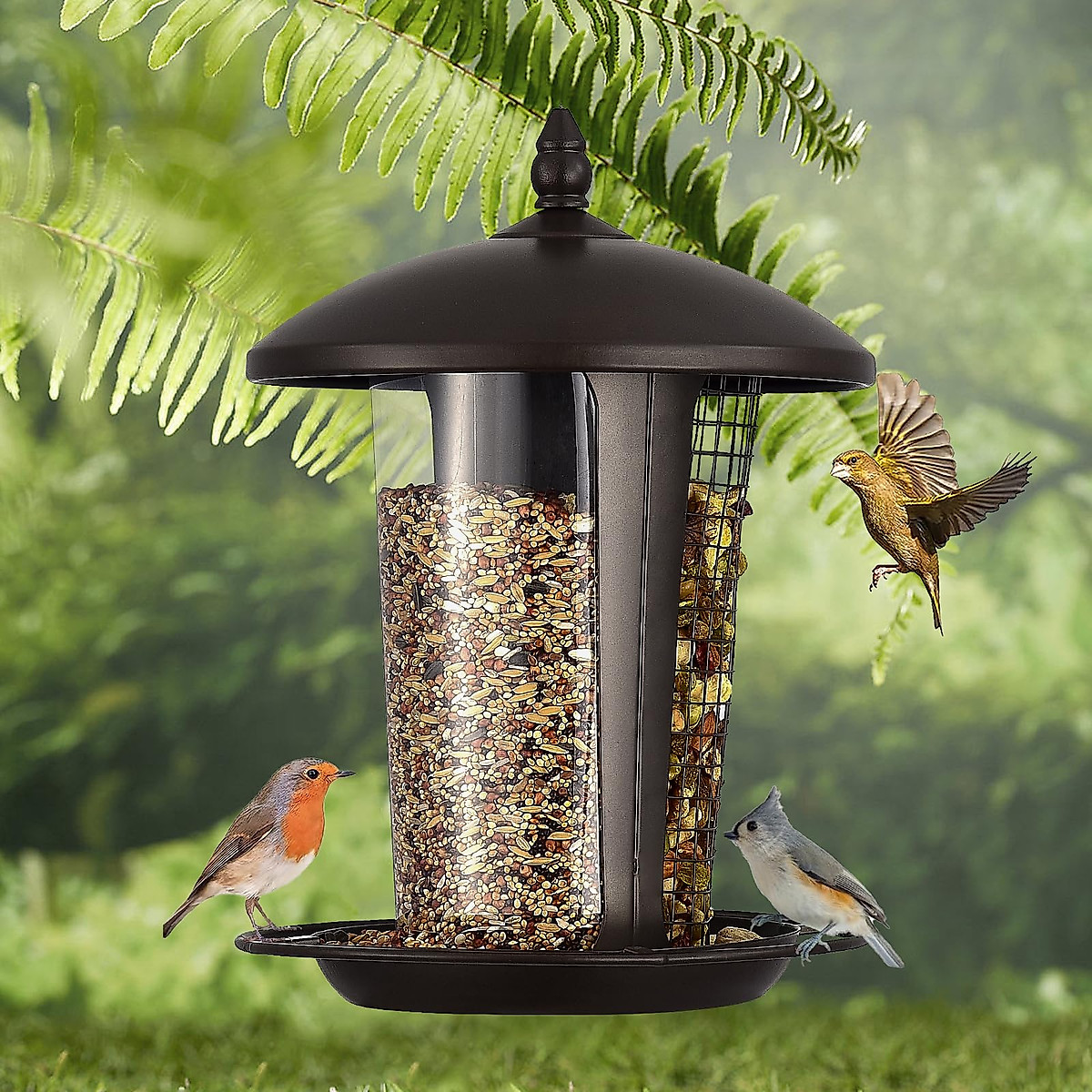 Tyndall Space Time Wild Bird Feeder for Outside, with Double Layer Squirrel Proof Large Hanging Metal Bird Feeders, Garden Yard Outdoors Decoration, 3Lbs Bird Seed Capacity