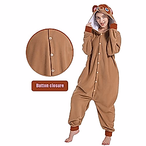 Lovemonster Adult Raccoon Costume Animal Onesie, Dressing-up Party Halloween Christmas Cosplay Costume Pajamas Sleepwear for Women Men Brown L