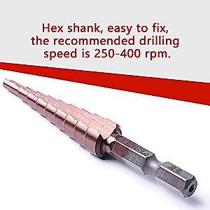 ATOPLEE 1pc Cobalt Step Drill Bit,M35 5% HSS Co,Spiral Flutes and 1/4 Inch Hex Shank,Unibit Step Bit for Hole Drilling in Metal, Copper, Aluminum, Wood, Plastic,9 Steps,4-12mm