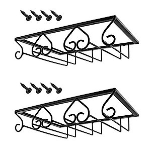 MOCOUM Wine Glasses Rack Under Cabinet Stemware Rack, Wine Glass Hanger Rack Wire Wine Glass Holder Storage Hanger for Cabinet Kitchen Bar (Black, 3 Rows 2 Pack)
