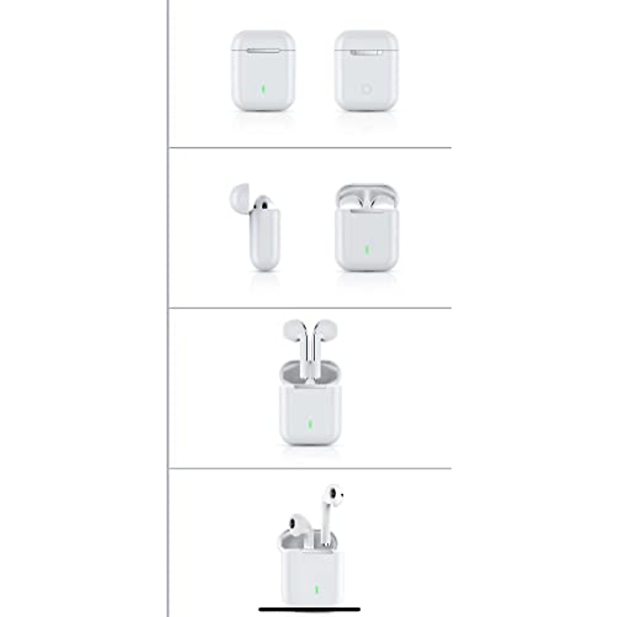 One-Touch On/Off Bluetooth 5.0 Stereo Earbuds 4 Hours Talking or Playtime Deep Bass Crystal-Clear Calls Headset with Charging Case for iPhone & Android Phone, White, J18