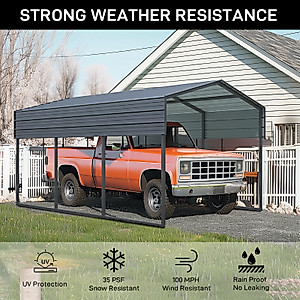 10x15 Ft Metal Carport, Heavy Duty Car Port with Galvanized Steel Roof, Outdoor Car Garage, Large Carport Canopy, Steel Car Shelter for Car, Boats and Truck, Charcoal Black