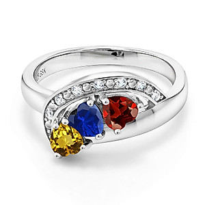 Gem Stone King 925 Sterling Silver Customized and Personalized Engagement Promise Name Engraved 3 Heart Shape 4MM Gemstone Birthstone Ring For Her Women (Size 8)